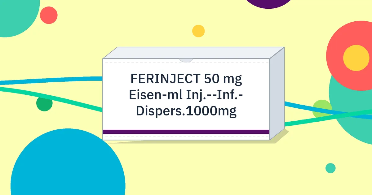 Symbolbild: Packung mit der Aufschrift FERINJECT 50 mg Eisen-ml Inj.--Inf.-Dispers.1000mg (PZN 19828724) – Verfügbarkeit und Bezug in Apotheken in Frankfurt am Main