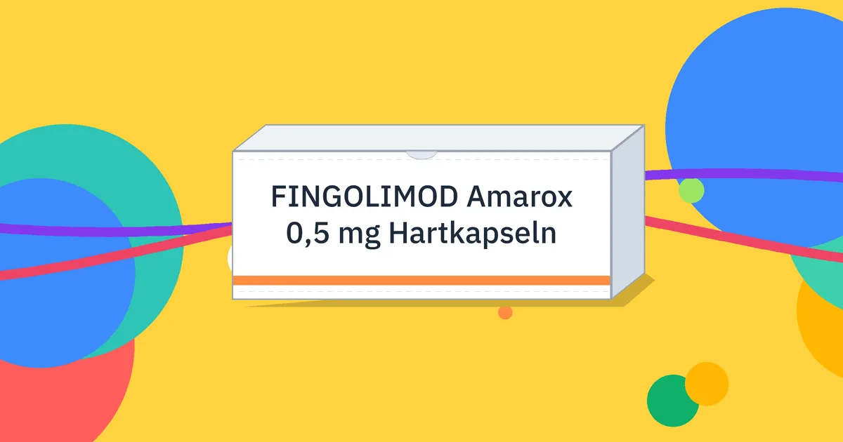 Symbolbild: Packung mit der Aufschrift FINGOLIMOD Amarox 0,5 mg Hartkapseln (PZN 16804663) – Verfügbarkeit und Bezug in Apotheken in Frankfurt am Main
