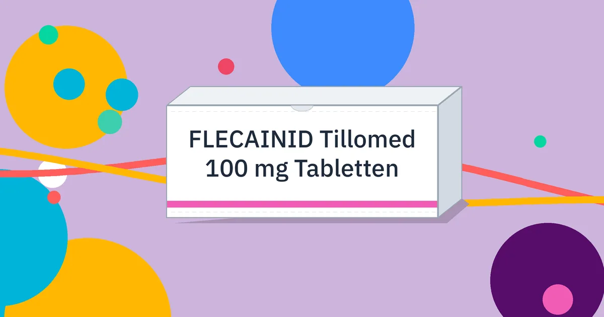 Symbolbild: Packung mit der Aufschrift FLECAINID Tillomed 100 mg Tabletten (PZN 16839213) – Verfügbarkeit und Bezug in Apotheken in Frankfurt am Main