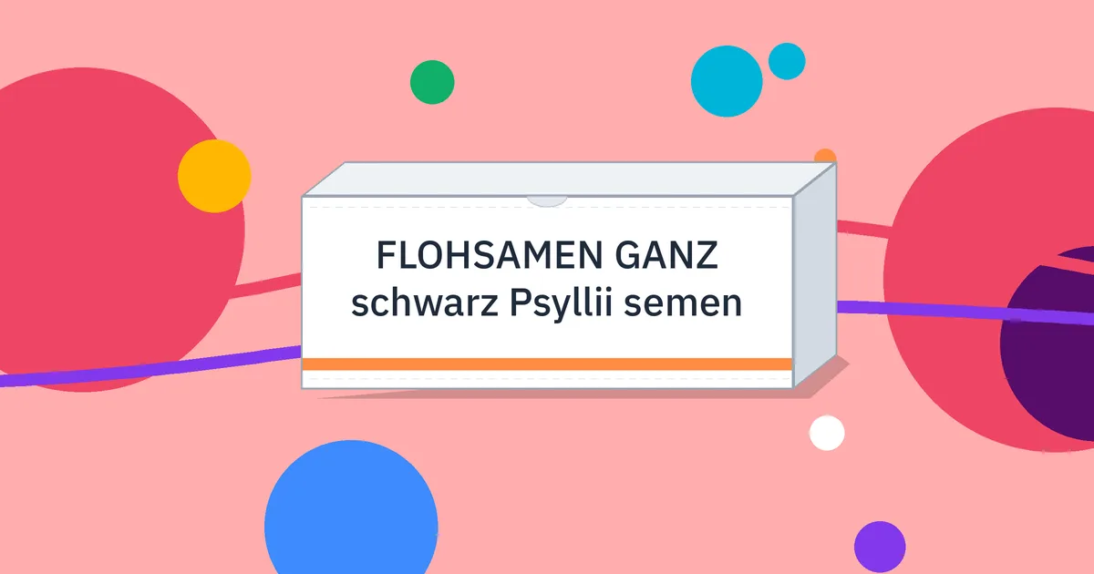 Symbolbild: Packung mit der Aufschrift FLOHSAMEN GANZ schwarz Psyllii semen (PZN 20953624) – Verfügbarkeit und Bezug in Apotheken in Frankfurt am Main
