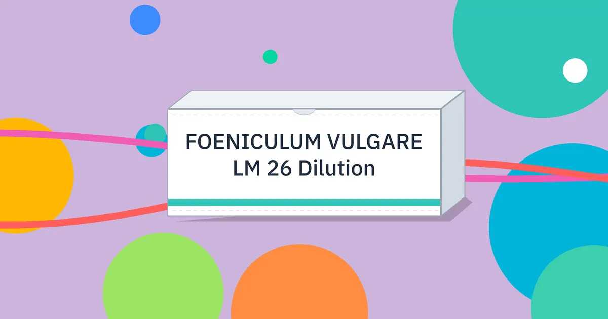 Symbolbild: Packung mit der Aufschrift FOENICULUM VULGARE LM 26 Dilution (PZN 13489907) – Verfügbarkeit und Bezug in Apotheken in Frankfurt am Main