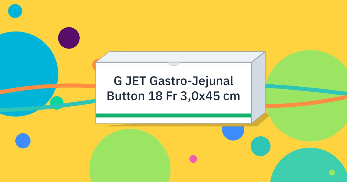 Symbolbild: Packung mit der Aufschrift G JET Gastro-Jejunal Button 18 Fr 3,0x45 cm (PZN 14343620) – Verfügbarkeit und Bezug in Apotheken in Frankfurt am Main