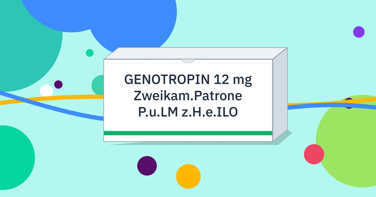 Symbolbild: Packung mit der Aufschrift GENOTROPIN 12 mg Zweikam.Patrone P.u.LM z.H.e.ILO (PZN 04347597) – Verfügbarkeit und Bezug in Apotheken in Frankfurt am Main