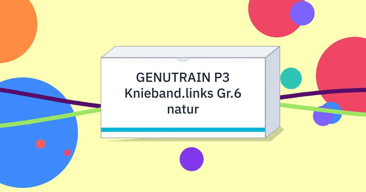 Symbolbild: Packung mit der Aufschrift GENUTRAIN P3 Knieband.links Gr.6 natur (PZN 01284850) – Verfügbarkeit und Bezug in Apotheken in Frankfurt am Main