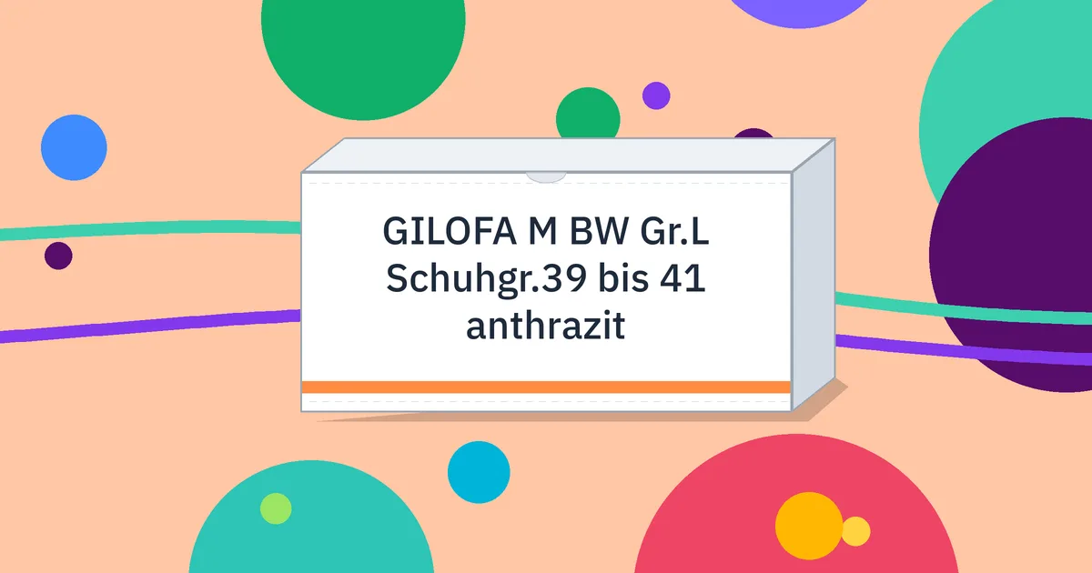 Symbolbild: Packung mit der Aufschrift GILOFA M BW Gr.L Schuhgr.39 bis 41 anthrazit (PZN 16724987) – Verfügbarkeit und Bezug in Apotheken in Frankfurt am Main