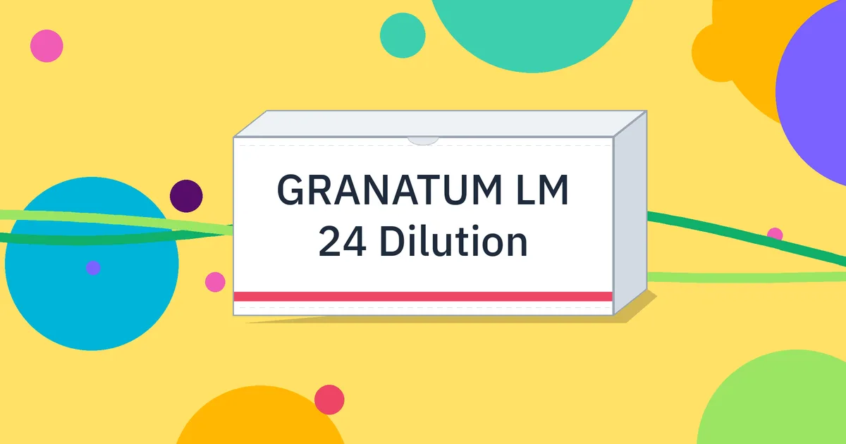 Symbolbild: Packung mit der Aufschrift GRANATUM LM 24 Dilution (PZN 13546203) – Verfügbarkeit und Bezug in Apotheken in Frankfurt am Main