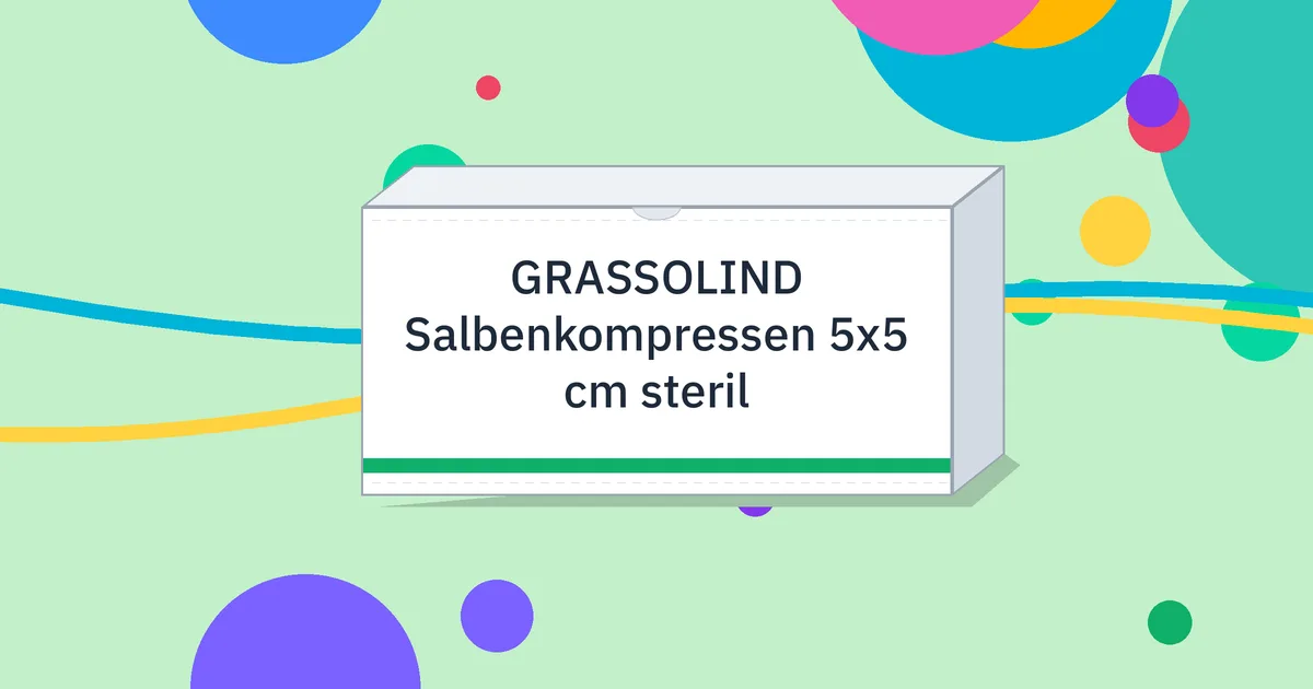 Symbolbild: Packung mit der Aufschrift GRASSOLIND Salbenkompressen 5x5 cm steril (PZN 18125096) – Verfügbarkeit und Bezug in Apotheken in Frankfurt am Main