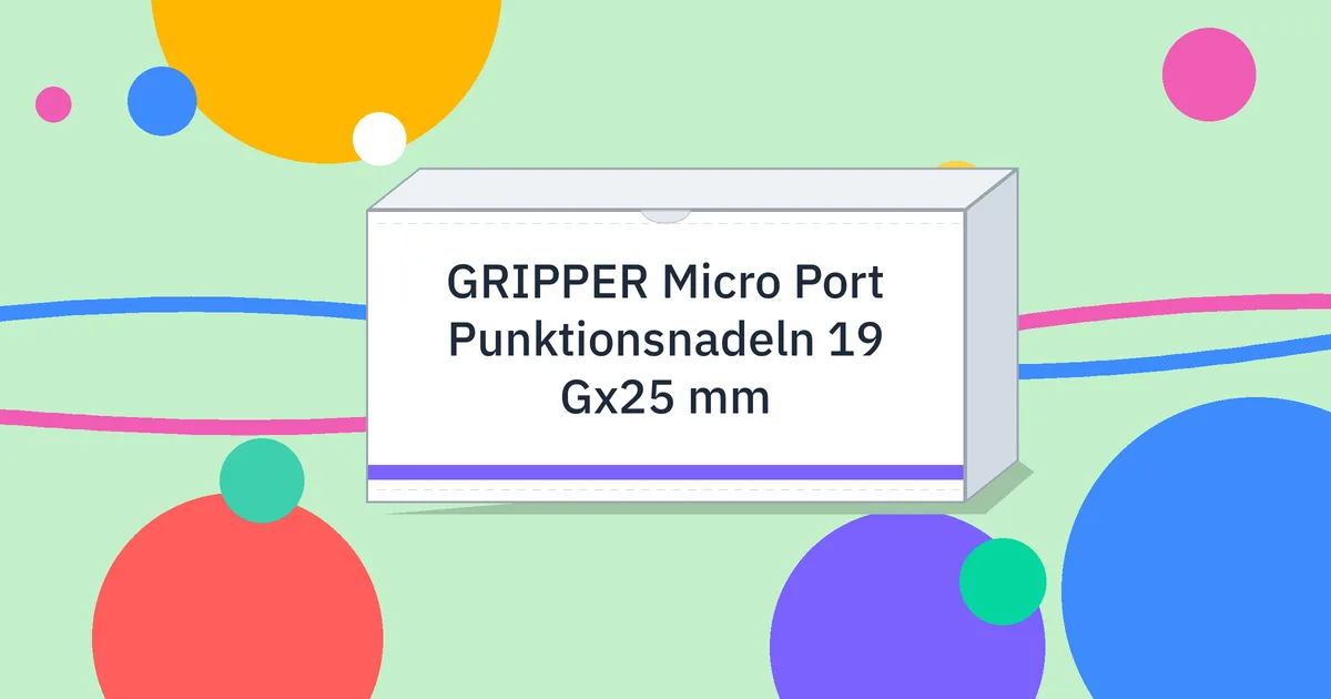 Symbolbild: Packung mit der Aufschrift GRIPPER Micro Port Punktionsnadeln 19 Gx25 mm (PZN 09007334) – Verfügbarkeit und Bezug in Apotheken in Frankfurt am Main