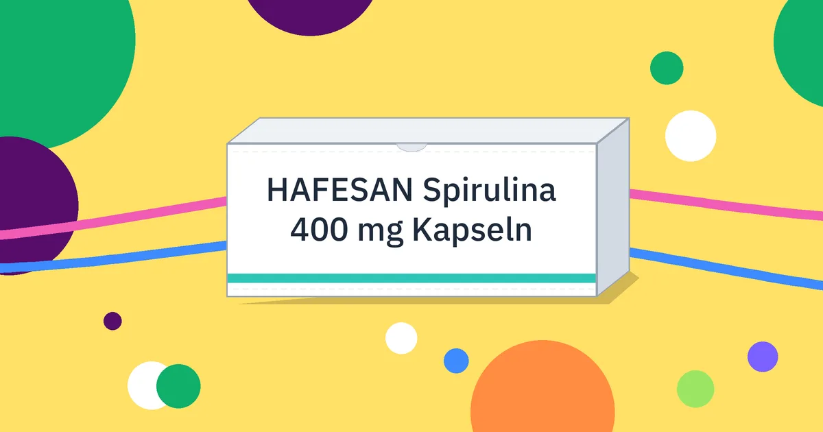 Symbolbild: Packung mit der Aufschrift HAFESAN Spirulina 400 mg Kapseln (PZN 06139058) – Verfügbarkeit und Bezug in Apotheken in Frankfurt am Main