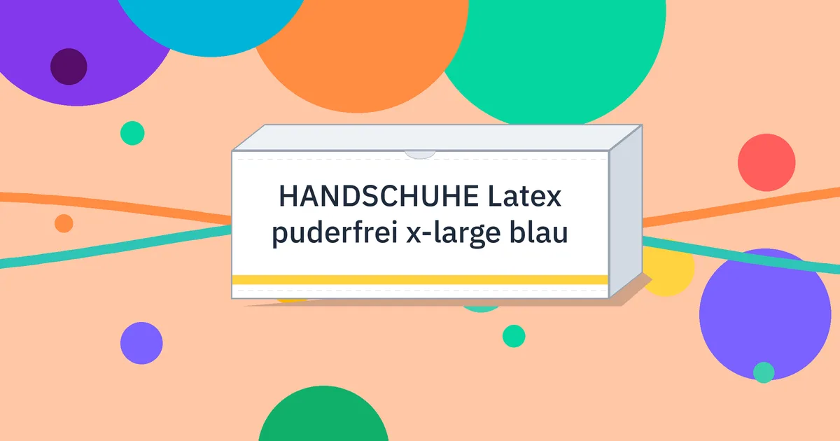 Symbolbild: Packung mit der Aufschrift HANDSCHUHE Latex puderfrei x-large blau (PZN 04650367) – Verfügbarkeit und Bezug in Apotheken in Frankfurt am Main