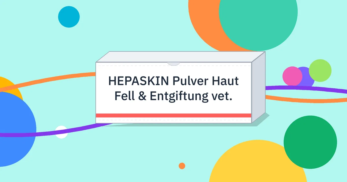Symbolbild: Packung mit der Aufschrift HEPASKIN Pulver Haut Fell & Entgiftung vet. (PZN 20222317) – Verfügbarkeit und Bezug in Apotheken in Frankfurt am Main