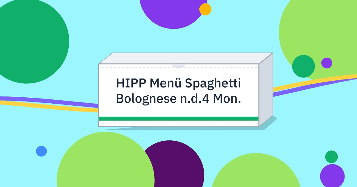 Symbolbild: Packung mit der Aufschrift HIPP Menü Spaghetti Bolognese n.d.4 Mon. (PZN 04074774) – Verfügbarkeit und Bezug in Apotheken in Frankfurt am Main