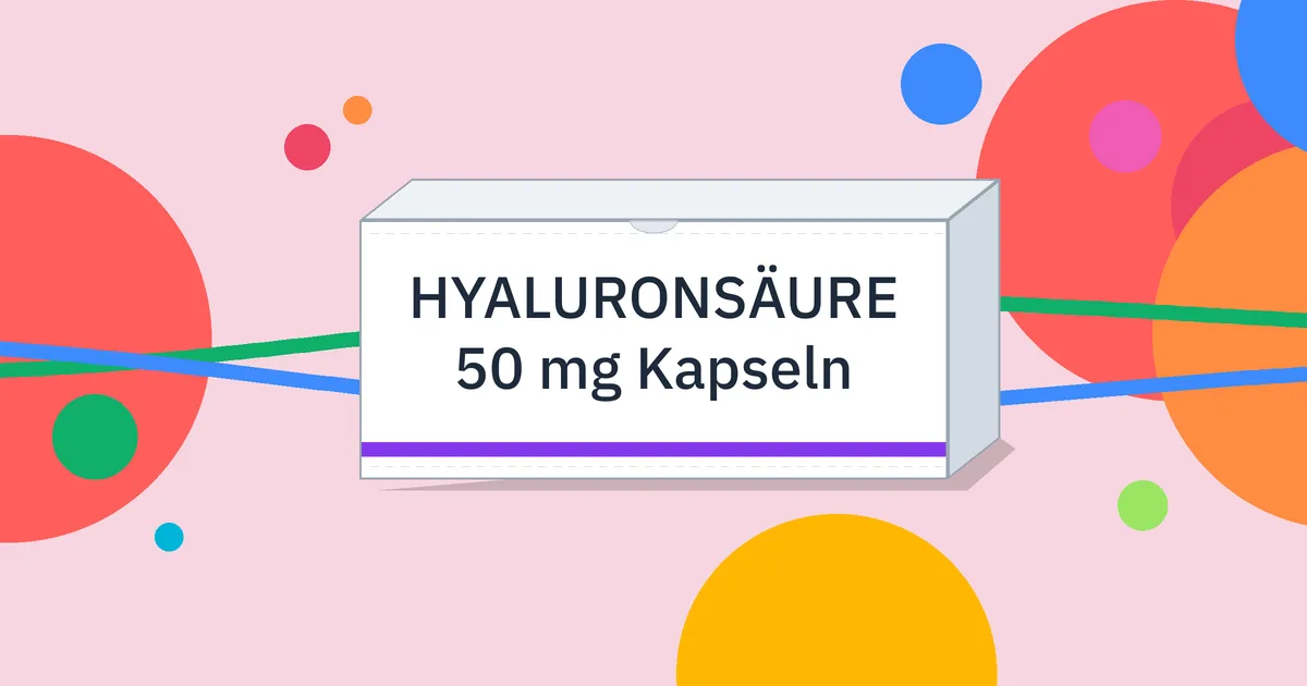 Symbolbild: Packung mit der Aufschrift HYALURONSÄURE 50 mg Kapseln (PZN 17190849) – Verfügbarkeit und Bezug in Apotheken in Frankfurt am Main