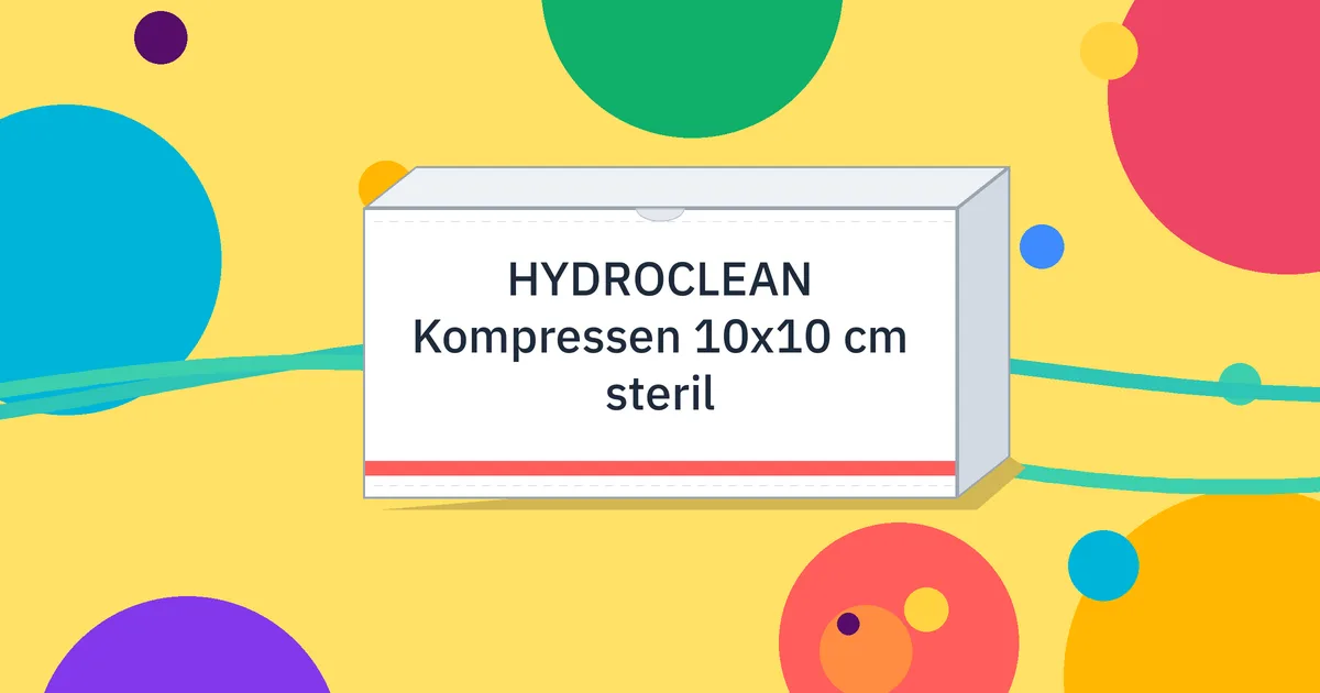 Symbolbild: Packung mit der Aufschrift HYDROCLEAN Kompressen 10x10 cm steril (PZN 16348900) – Verfügbarkeit und Bezug in Apotheken in Frankfurt am Main