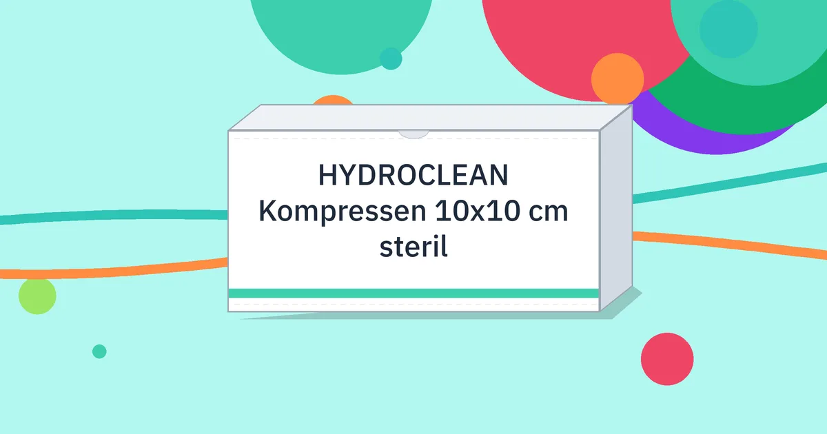 Symbolbild: Packung mit der Aufschrift HYDROCLEAN Kompressen 10x10 cm steril (PZN 18319995) – Verfügbarkeit und Bezug in Apotheken in Frankfurt am Main