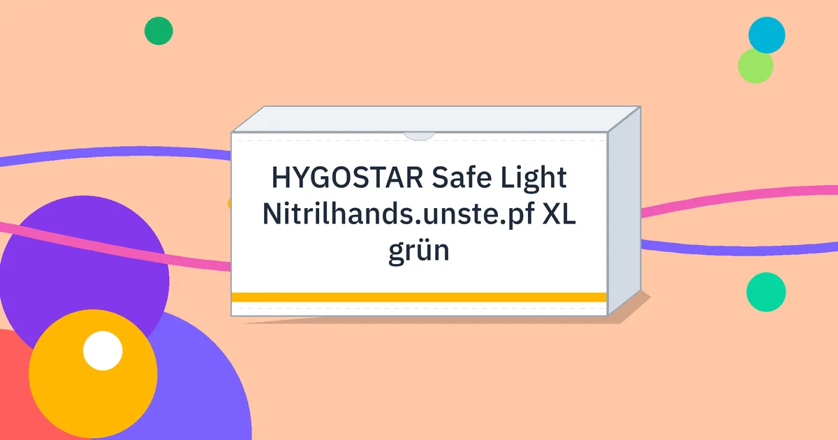 Symbolbild: Packung mit der Aufschrift HYGOSTAR Safe Light Nitrilhands.unste.pf XL grün (PZN 20772868) – Verfügbarkeit und Bezug in Apotheken in Frankfurt am Main