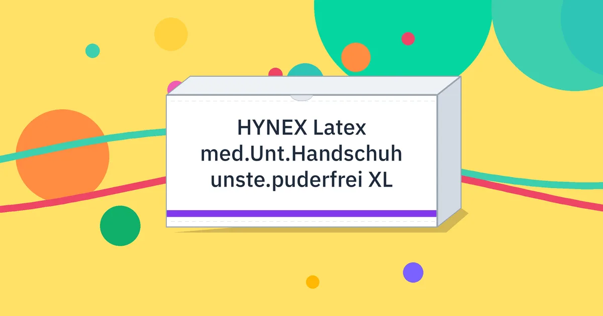 Symbolbild: Packung mit der Aufschrift HYNEX Latex med.Unt.Handschuh unste.puderfrei XL (PZN 20353640) – Verfügbarkeit und Bezug in Apotheken in Frankfurt am Main