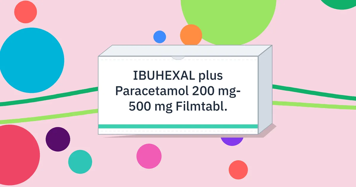 Symbolbild: Packung mit der Aufschrift IBUHEXAL plus Paracetamol 200 mg-500 mg Filmtabl. (PZN 18334434) – Verfügbarkeit und Bezug in Apotheken in Frankfurt am Main