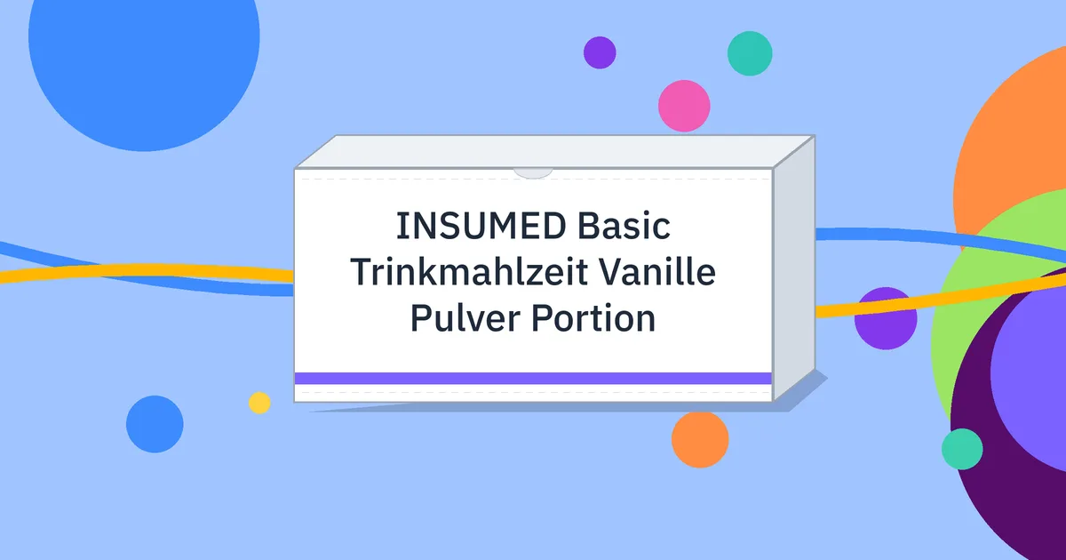 Symbolbild: Packung mit der Aufschrift INSUMED Basic Trinkmahlzeit Vanille Pulver Portion (PZN 19922593) – Verfügbarkeit und Bezug in Apotheken in Frankfurt am Main