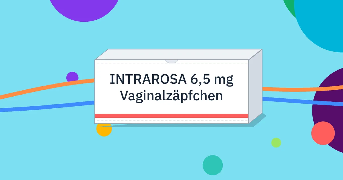 Symbolbild: Packung mit der Aufschrift INTRAROSA 6,5 mg Vaginalzäpfchen (PZN 15321193) – Verfügbarkeit und Bezug in Apotheken in Frankfurt am Main