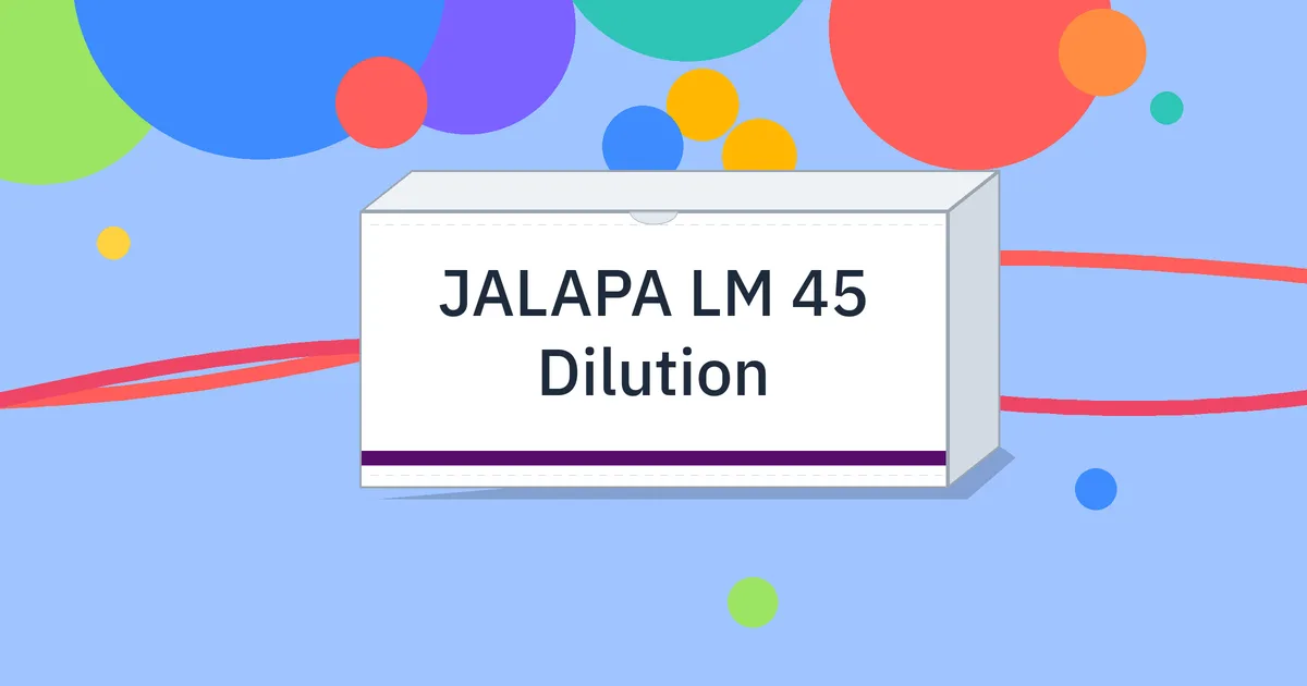 Symbolbild: Packung mit der Aufschrift JALAPA LM 45 Dilution (PZN 13562107) – Verfügbarkeit und Bezug in Apotheken in Frankfurt am Main
