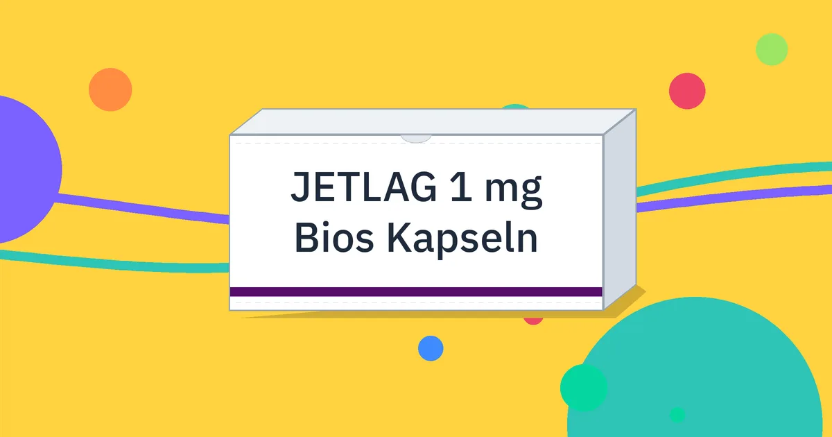 Symbolbild: Packung mit der Aufschrift JETLAG 1 mg Bios Kapseln (PZN 10523101) – Verfügbarkeit und Bezug in Apotheken in Frankfurt am Main