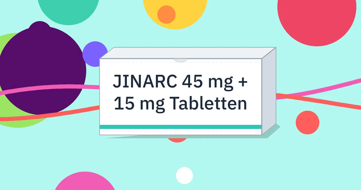 Symbolbild: Packung mit der Aufschrift JINARC 45 mg + 15 mg Tabletten (PZN 18684157) – Verfügbarkeit und Bezug in Apotheken in Frankfurt am Main