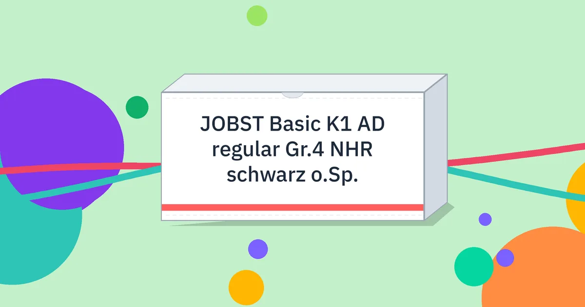 Symbolbild: Packung mit der Aufschrift JOBST Basic K1 AD regular Gr.4 NHR schwarz o.Sp. (PZN 15313377) – Verfügbarkeit und Bezug in Apotheken in Frankfurt am Main
