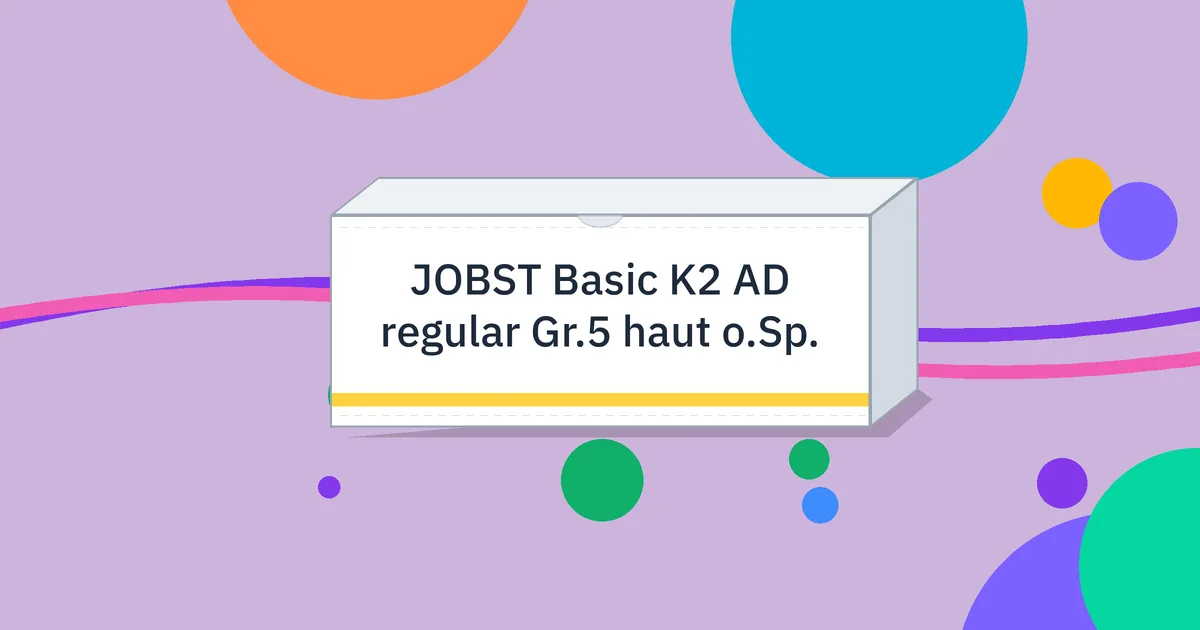 Symbolbild: Packung mit der Aufschrift JOBST Basic K2 AD regular Gr.5 haut o.Sp. (PZN 11249317) – Verfügbarkeit und Bezug in Apotheken in Frankfurt am Main