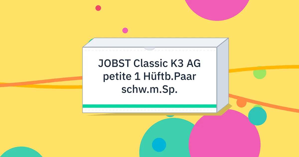 Symbolbild: Packung mit der Aufschrift JOBST Classic K3 AG petite 1 Hüftb.Paar schw.m.Sp. (PZN 13074709) – Verfügbarkeit und Bezug in Apotheken in Frankfurt am Main