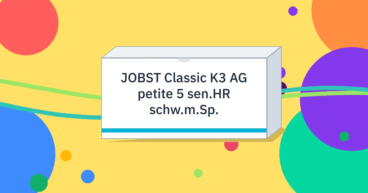 Symbolbild: Packung mit der Aufschrift JOBST Classic K3 AG petite 5 sen.HR schw.m.Sp. (PZN 17956501) – Verfügbarkeit und Bezug in Apotheken in Frankfurt am Main