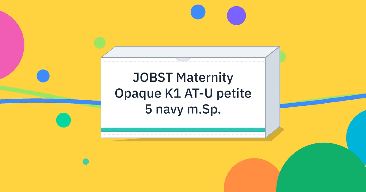 Symbolbild: Packung mit der Aufschrift JOBST Maternity Opaque K1 AT-U petite 5 navy m.Sp. (PZN 15860145) – Verfügbarkeit und Bezug in Apotheken in Frankfurt am Main