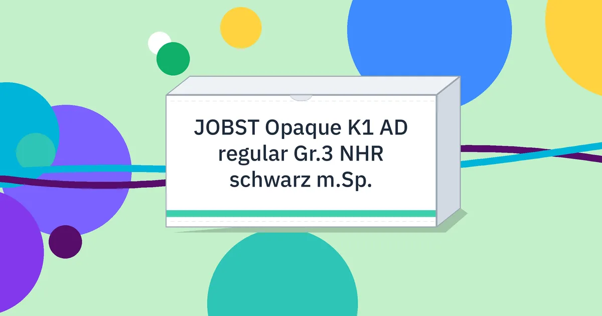 Symbolbild: Packung mit der Aufschrift JOBST Opaque K1 AD regular Gr.3 NHR schwarz m.Sp. (PZN 13081394) – Verfügbarkeit und Bezug in Apotheken in Frankfurt am Main