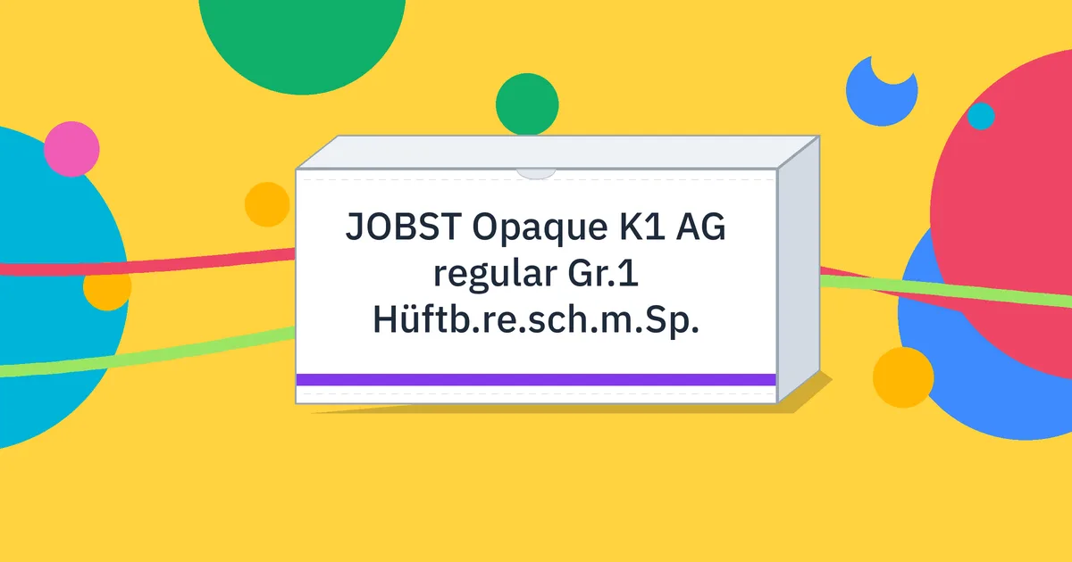 Symbolbild: Packung mit der Aufschrift JOBST Opaque K1 AG regular Gr.1 Hüftb.re.sch.m.Sp. (PZN 13101317) – Verfügbarkeit und Bezug in Apotheken in Frankfurt am Main