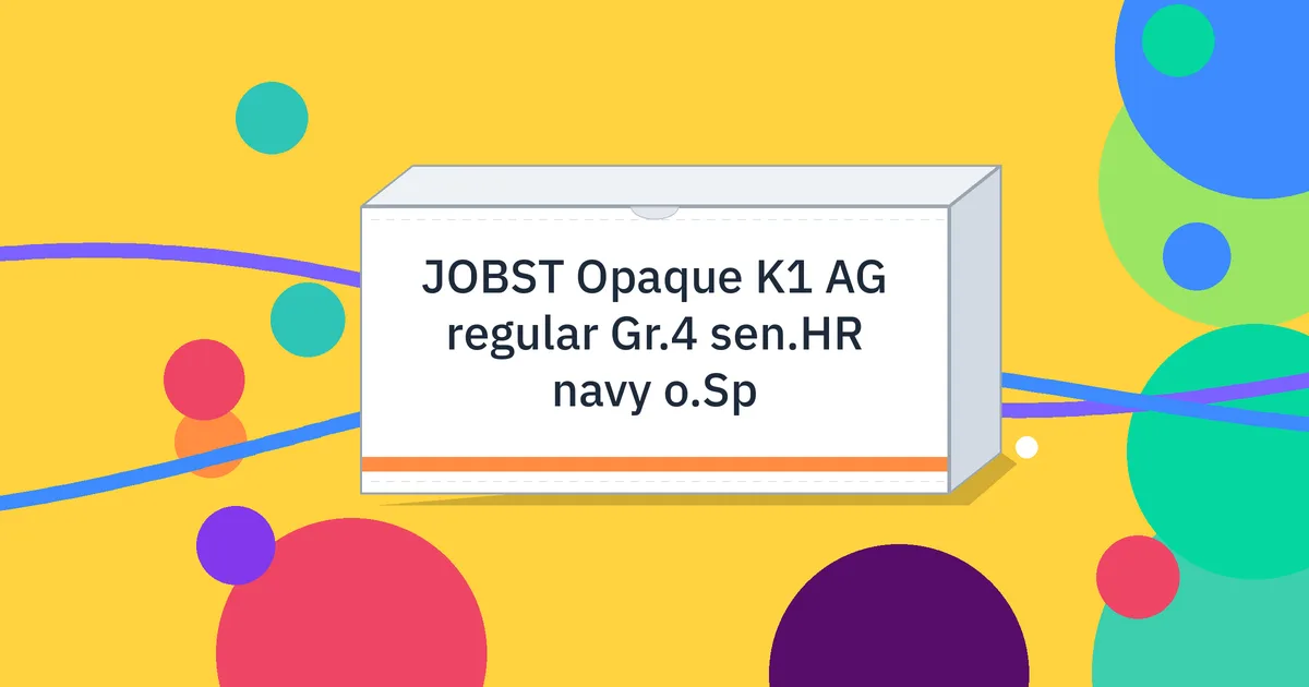 Symbolbild: Packung mit der Aufschrift JOBST Opaque K1 AG regular Gr.4 sen.HR navy o.Sp (PZN 13096042) – Verfügbarkeit und Bezug in Apotheken in Frankfurt am Main