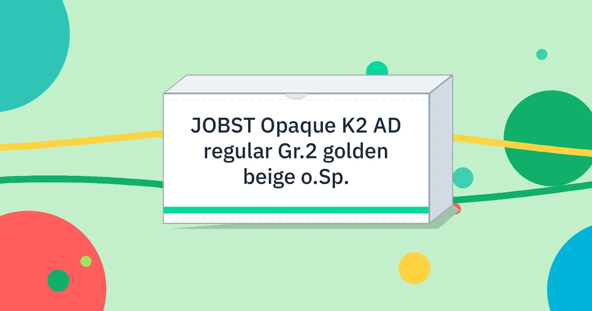 Symbolbild: Packung mit der Aufschrift JOBST Opaque K2 AD regular Gr.2 golden beige o.Sp. (PZN 16277407) – Verfügbarkeit und Bezug in Apotheken in Frankfurt am Main