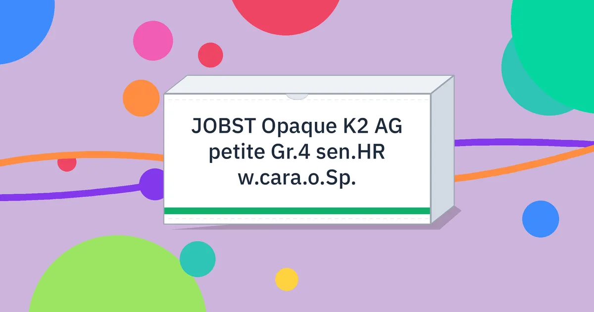 Symbolbild: Packung mit der Aufschrift JOBST Opaque K2 AG petite Gr.4 sen.HR w.cara.o.Sp. (PZN 11256665) – Verfügbarkeit und Bezug in Apotheken in Frankfurt am Main
