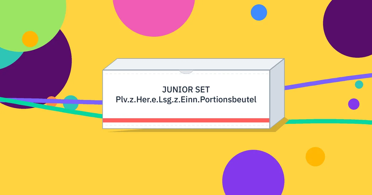 Symbolbild: Packung mit der Aufschrift JUNIOR SET Plv.z.Her.e.Lsg.z.Einn.Portionsbeutel (PZN 20420359) – Verfügbarkeit und Bezug in Apotheken in Frankfurt am Main