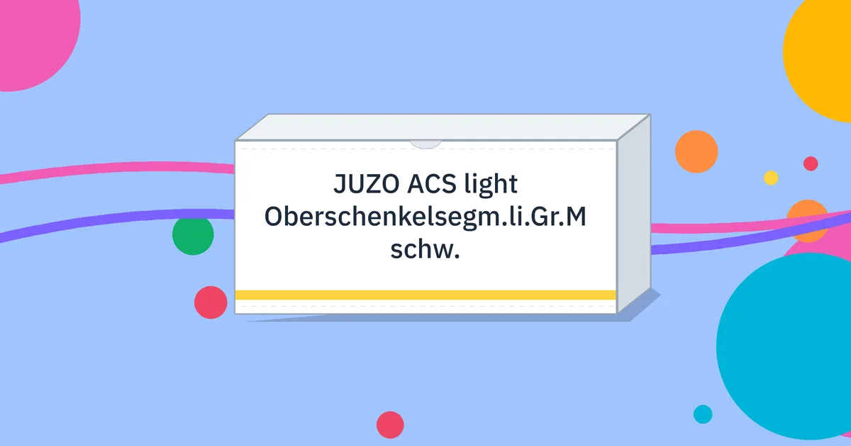 Symbolbild: Packung mit der Aufschrift JUZO ACS light Oberschenkelsegm.li.Gr.M schw. (PZN 13575587) – Verfügbarkeit und Bezug in Apotheken in Frankfurt am Main