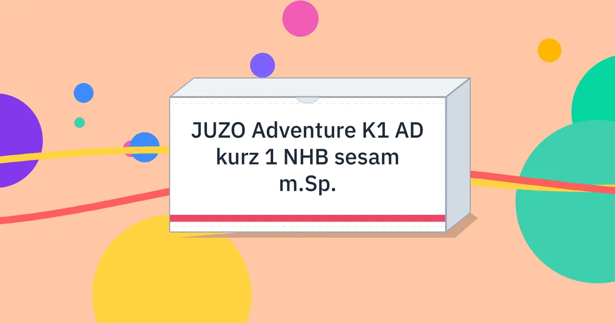 Symbolbild: Packung mit der Aufschrift JUZO Adventure K1 AD kurz 1 NHB sesam m.Sp. (PZN 16493329) – Verfügbarkeit und Bezug in Apotheken in Frankfurt am Main