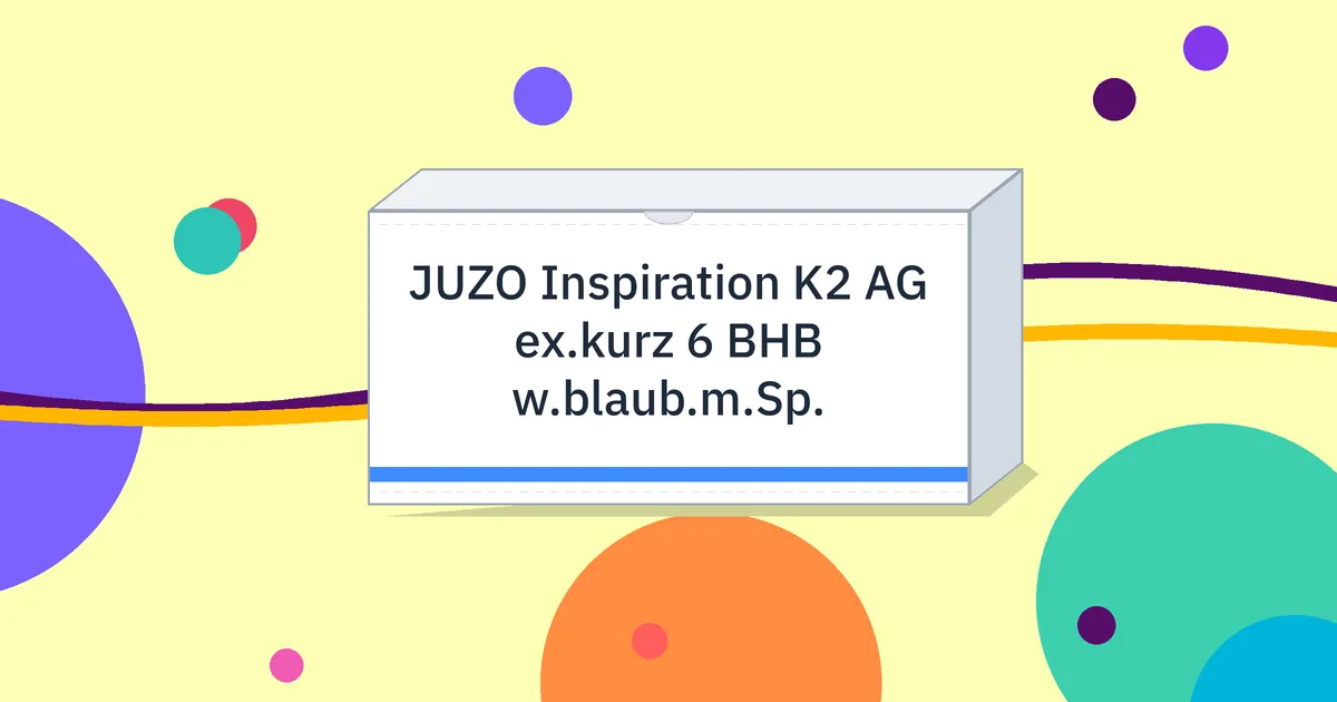 Symbolbild: Packung mit der Aufschrift JUZO Inspiration K2 AG ex.kurz 6 BHB w.blaub.m.Sp. (PZN 14851434) – Verfügbarkeit und Bezug in Apotheken in Frankfurt am Main
