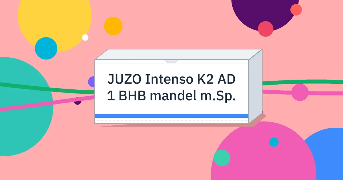 Symbolbild: Packung mit der Aufschrift JUZO Intenso K2 AD 1 BHB mandel m.Sp. (PZN 18613418) – Verfügbarkeit und Bezug in Apotheken in Frankfurt am Main