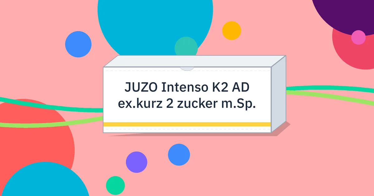 Symbolbild: Packung mit der Aufschrift JUZO Intenso K2 AD ex.kurz 2 zucker m.Sp. (PZN 18607777) – Verfügbarkeit und Bezug in Apotheken in Frankfurt am Main
