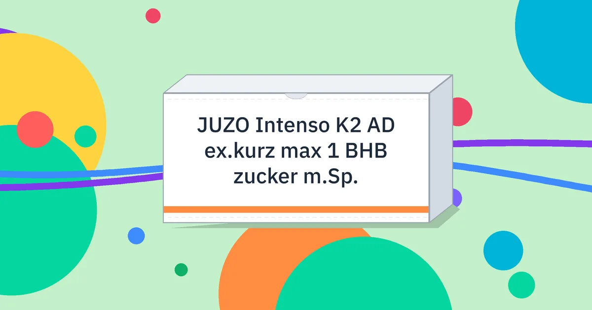 Symbolbild: Packung mit der Aufschrift JUZO Intenso K2 AD ex.kurz max 1 BHB zucker m.Sp. (PZN 18613631) – Verfügbarkeit und Bezug in Apotheken in Frankfurt am Main