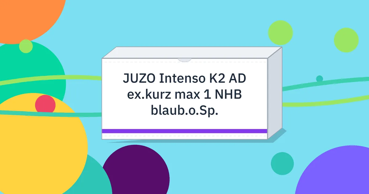 Symbolbild: Packung mit der Aufschrift JUZO Intenso K2 AD ex.kurz max 1 NHB blaub.o.Sp. (PZN 18620973) – Verfügbarkeit und Bezug in Apotheken in Frankfurt am Main