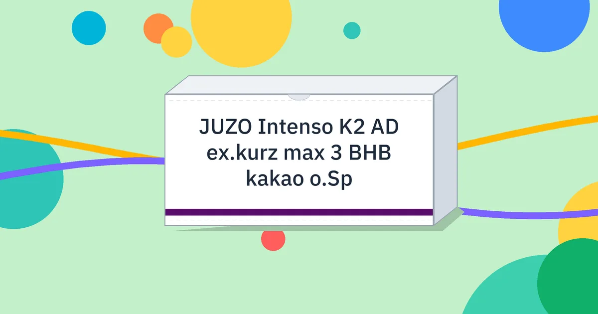 Symbolbild: Packung mit der Aufschrift JUZO Intenso K2 AD ex.kurz max 3 BHB kakao o.Sp (PZN 18624729) – Verfügbarkeit und Bezug in Apotheken in Frankfurt am Main