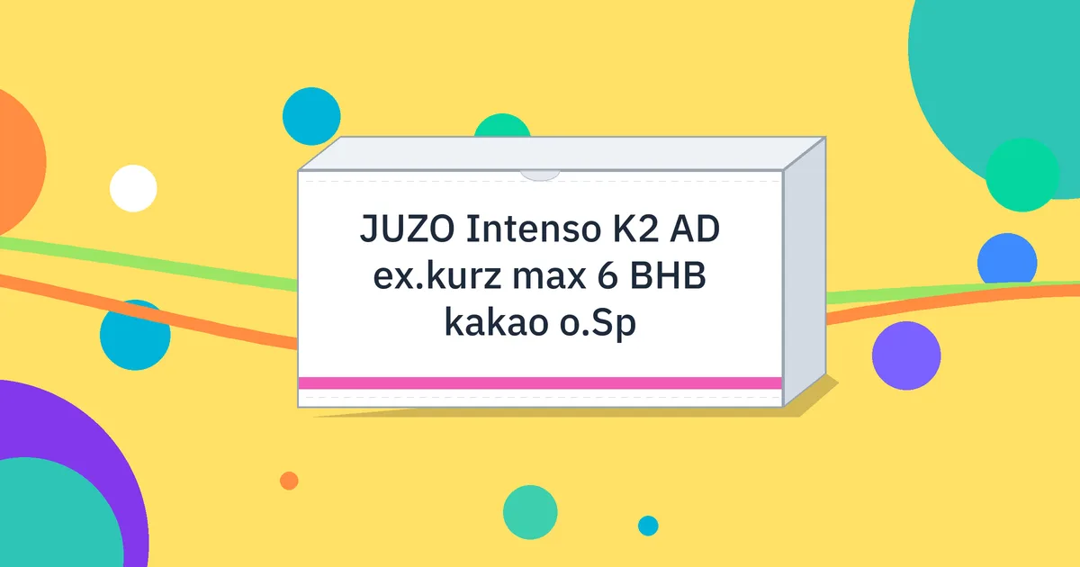 Symbolbild: Packung mit der Aufschrift JUZO Intenso K2 AD ex.kurz max 6 BHB kakao o.Sp (PZN 18624758) – Verfügbarkeit und Bezug in Apotheken in Frankfurt am Main