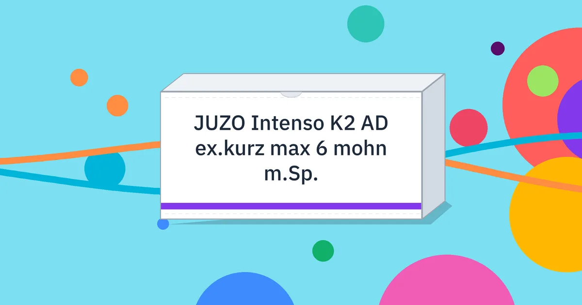 Symbolbild: Packung mit der Aufschrift JUZO Intenso K2 AD ex.kurz max 6 mohn m.Sp. (PZN 18607122) – Verfügbarkeit und Bezug in Apotheken in Frankfurt am Main