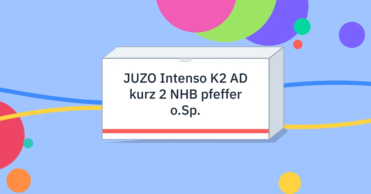 Symbolbild: Packung mit der Aufschrift JUZO Intenso K2 AD kurz 2 NHB pfeffer o.Sp. (PZN 18621369) – Verfügbarkeit und Bezug in Apotheken in Frankfurt am Main