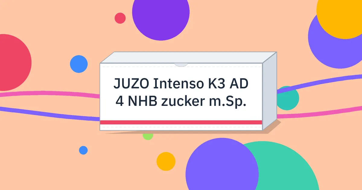 Symbolbild: Packung mit der Aufschrift JUZO Intenso K3 AD 4 NHB zucker m.Sp. (PZN 18630670) – Verfügbarkeit und Bezug in Apotheken in Frankfurt am Main
